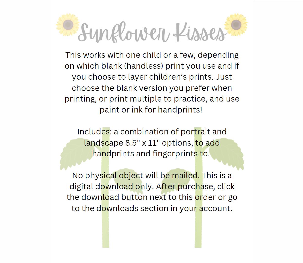 Sunflower Hand Print Fingerprint Summer Keepsake: DIY Gift-able Art ...