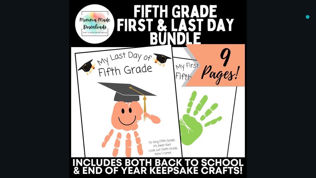 BUNDLE Fifth Grade First Last School Day Certificate Handprint Art ...