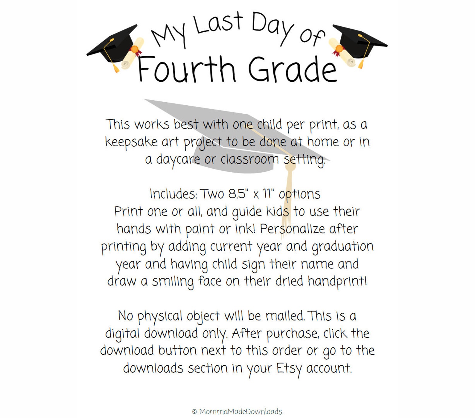 Fourth Grade End of School Year Certificate Handprint Art / Elementary ...