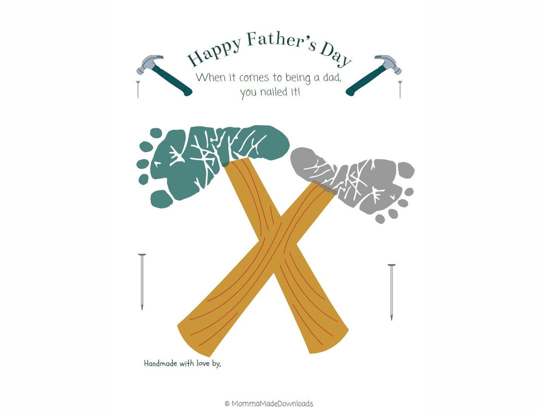 Father's Day Hammer "nailed It" Footprint Art / Single & Double Options ...