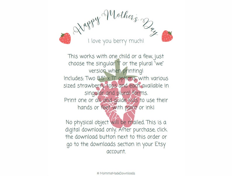 Mother's Day Berry Handprint Footprint Art / Small Large Stem & I/we ...