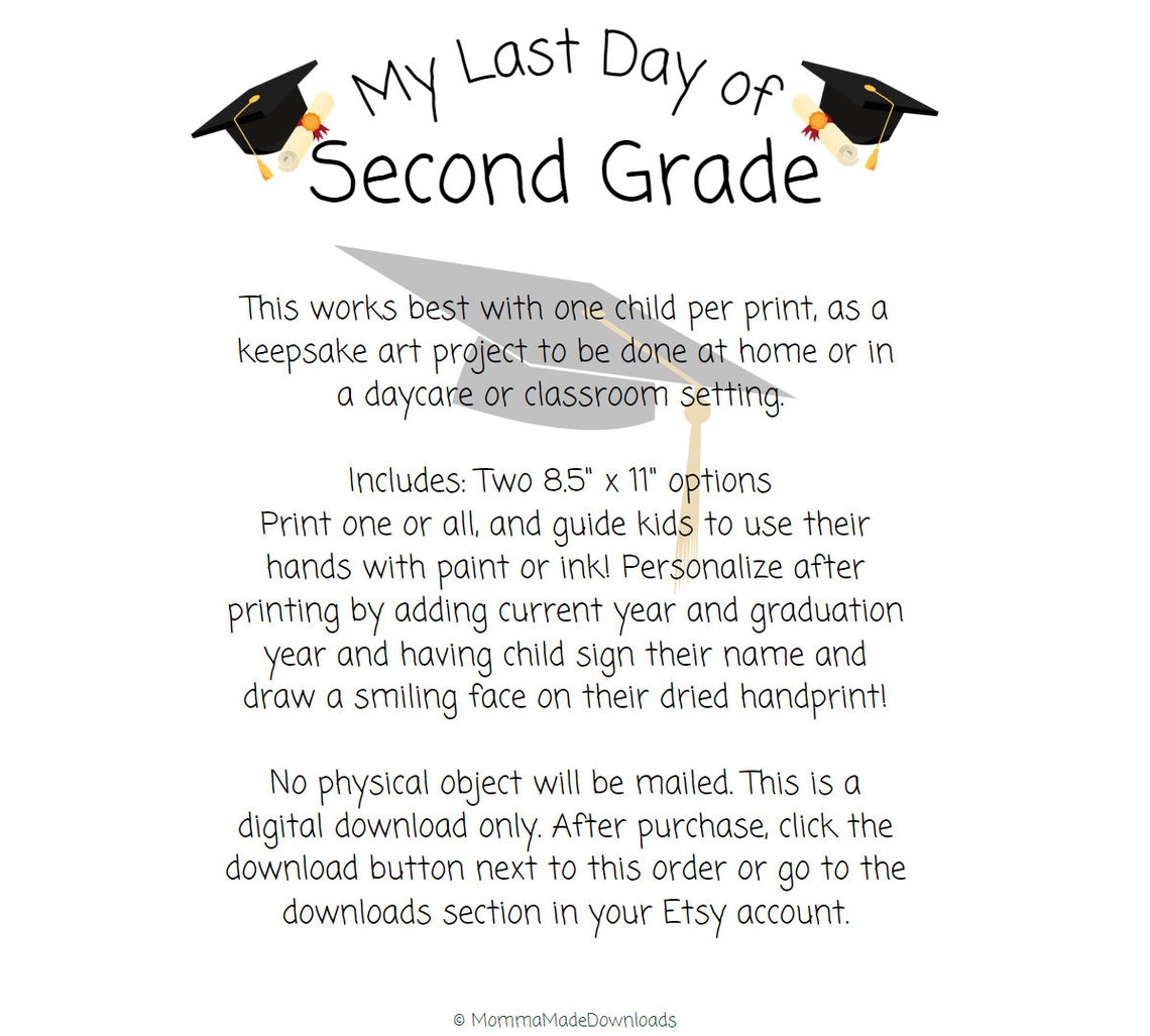 Second Grade End of School Year Last Day Certificate Handprint Art ...