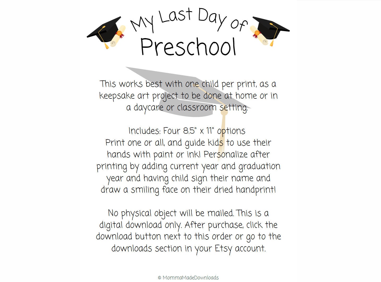 Preschool Last Day Hand Print Art: End of School Year Keepsake Gift ...