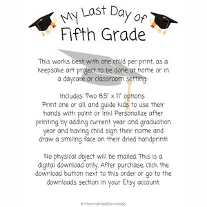 Fifth Grade End of Elementary School Last Day Certificate Handprint Art ...