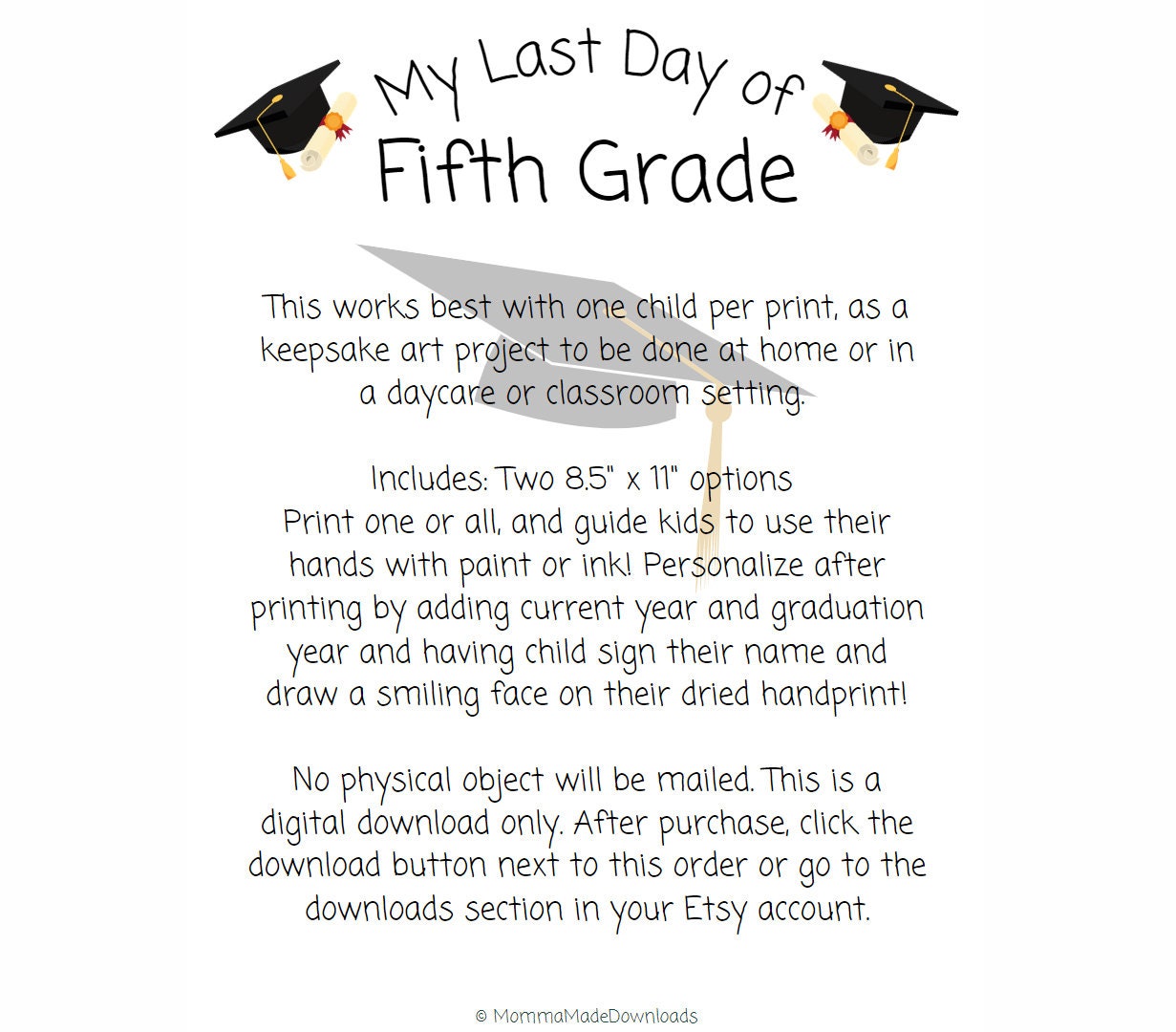 Fifth Grade Last Day Handprint Art: End of School Year Keepsake Art - Etsy