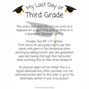 Third Grade End of School Year Certificate Handprint Art / Elementary ...