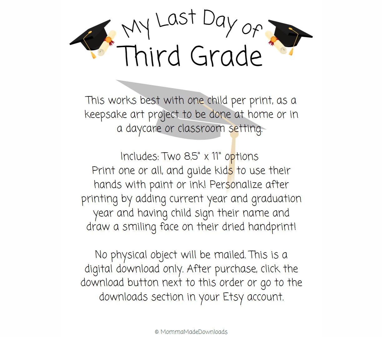 Third Grade End of School Year Certificate Handprint Art / Elementary ...
