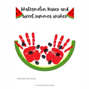 Kids Summer Craft / Watermelon Kisses Handprints / Seasonal Keepsake ...
