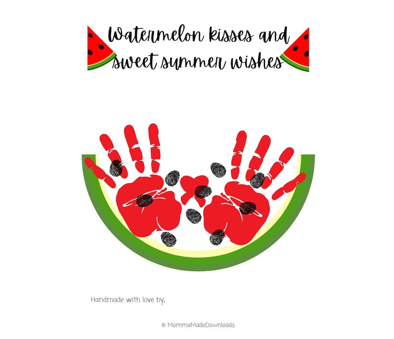 Kids Summer Craft / Watermelon Kisses Handprints / Seasonal Keepsake ...
