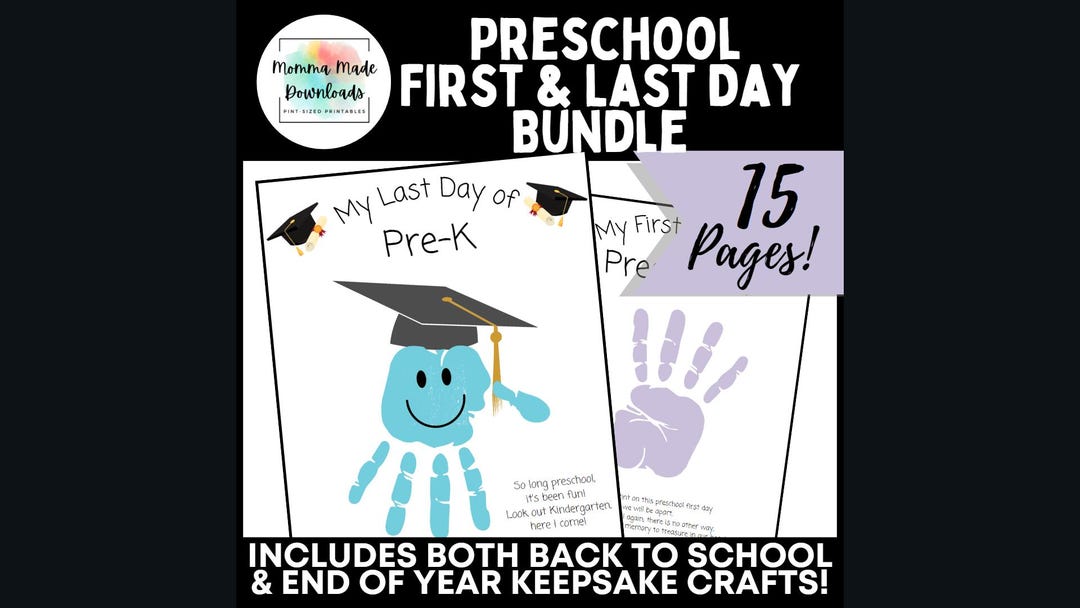 BUNDLE Preschool First & Last School Day Handprint Keepsake Crafts ...