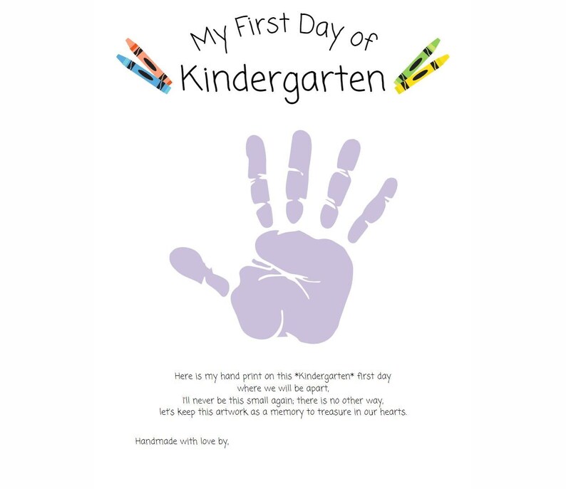 Kindergarten Handprint Art: First Day of School Keepsake (PDF Download ...