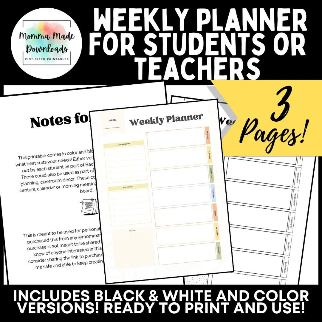 Weekly Student Planner / Back to School Organizer for Kids / Kids ...