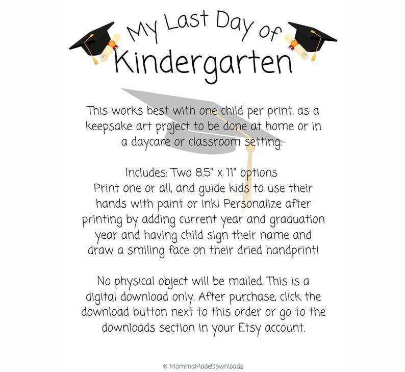 Kindergarten End of School Year Last Day Certificate Handprint Art ...
