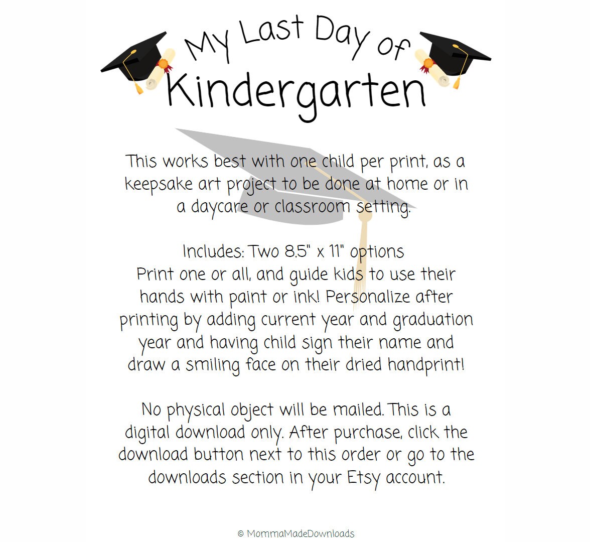 Kindergarten End of School Year Last Day Certificate Handprint Art ...