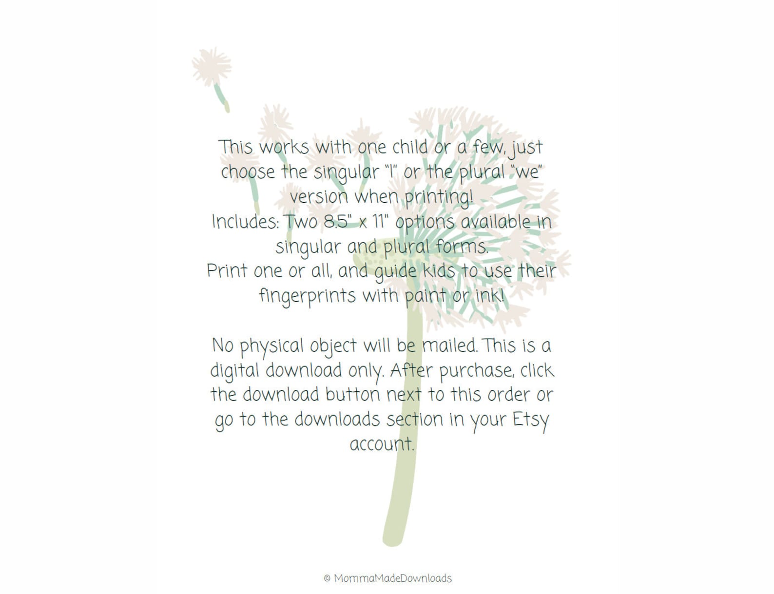 Mother's Day Dandelion Wish Fingerprint Art / Singular & Plural I/we ...
