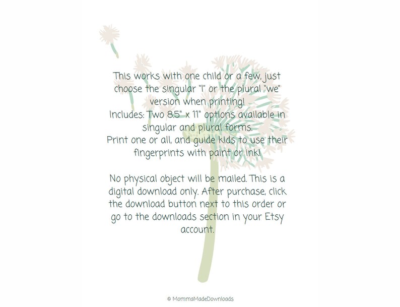 Mother's Day Dandelion Wish Fingerprint Art / Singular & Plural I/we ...