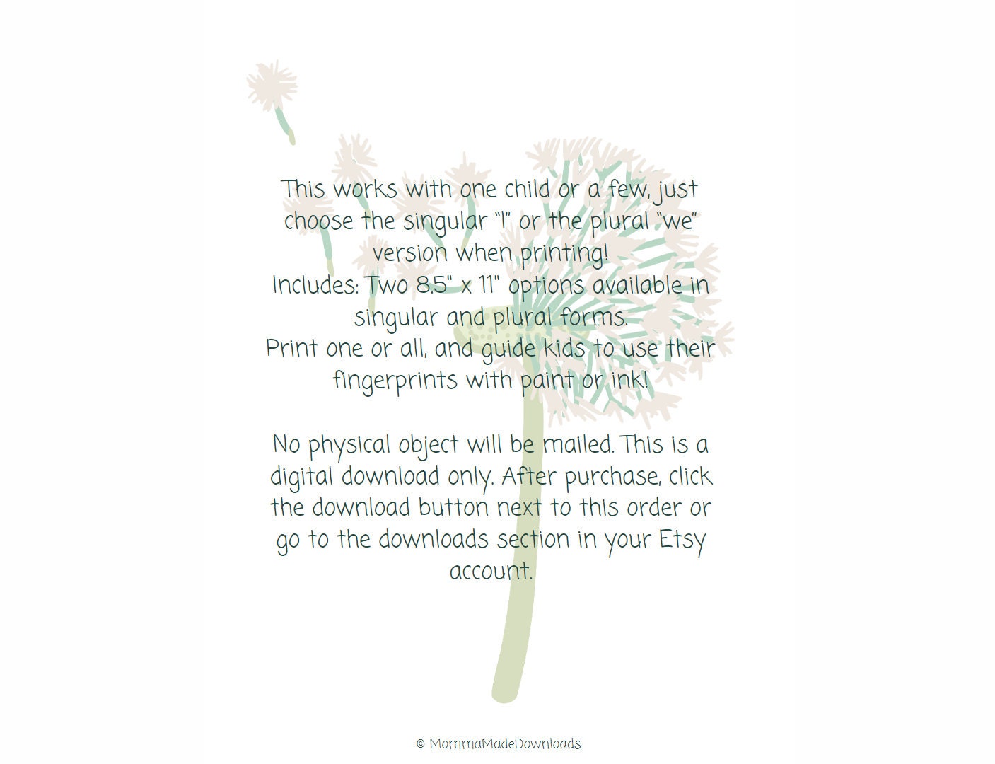 Mother's Day Dandelion Wish Fingerprint Art / Singular & Plural I/we ...