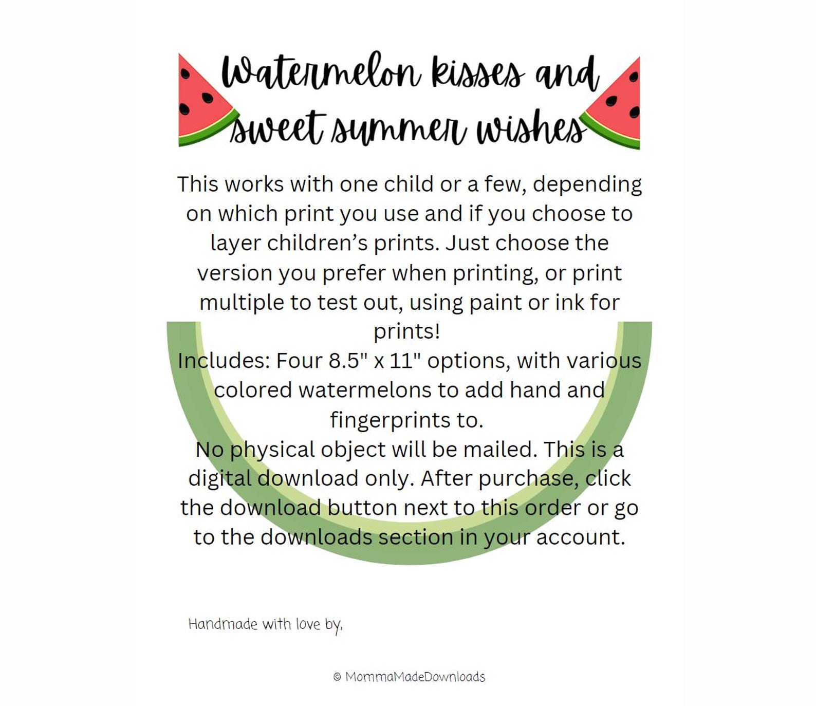 Watermelon Kisses Summertime Artwork / Handprint Fingerprint Keepsake ...