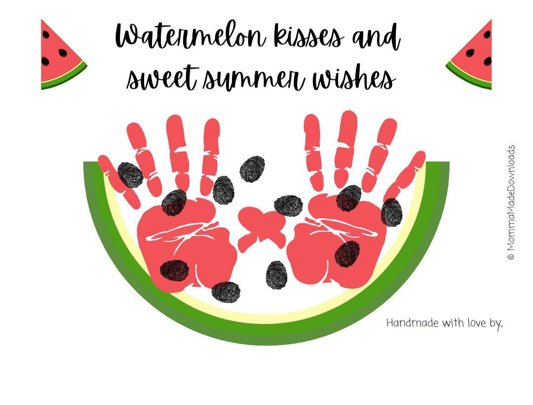 Watermelon Kisses Summertime Artwork / Handprint Fingerprint Keepsake ...