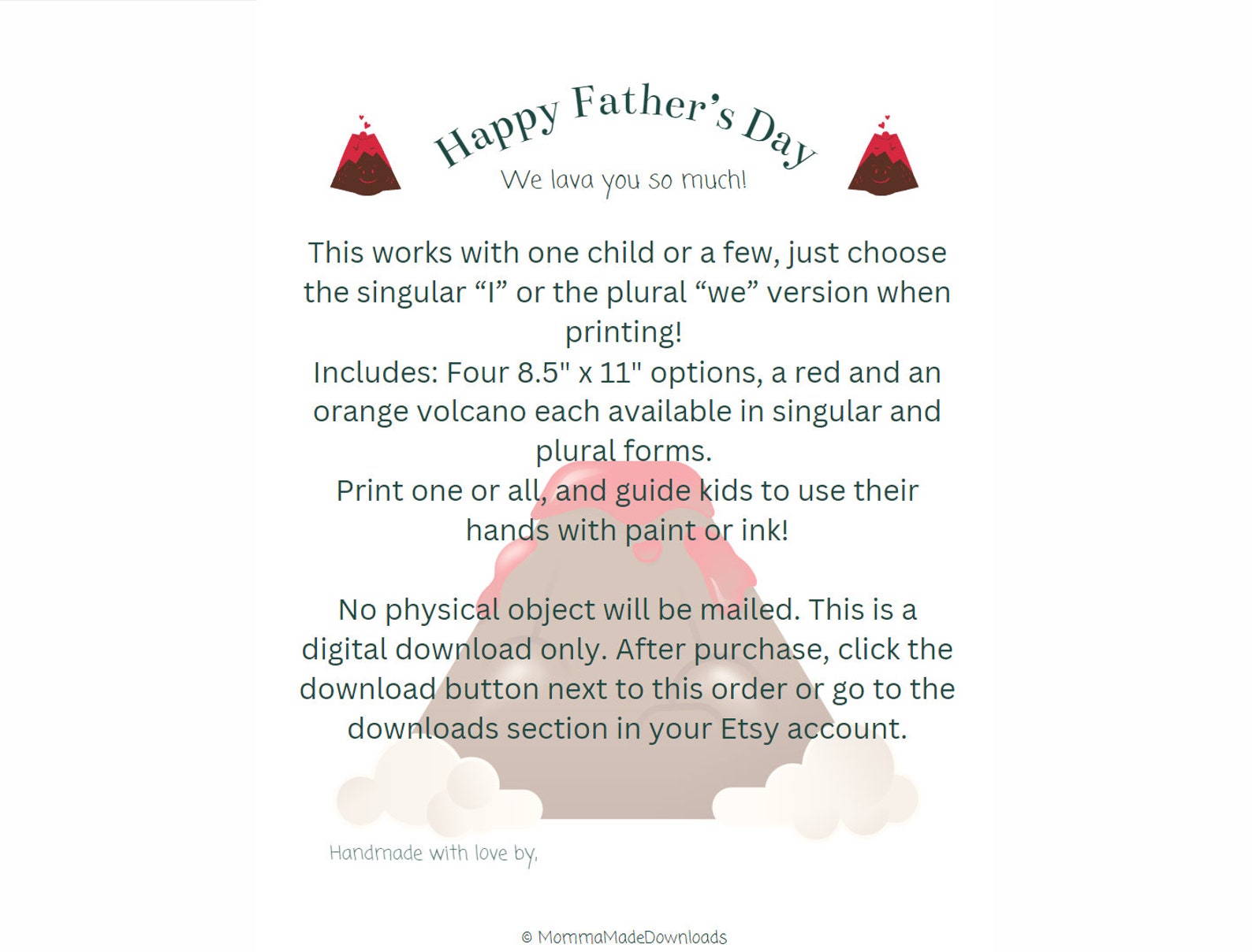 Father's Day Volcano I/we Lava You Handprint Art /two Colors Options ...