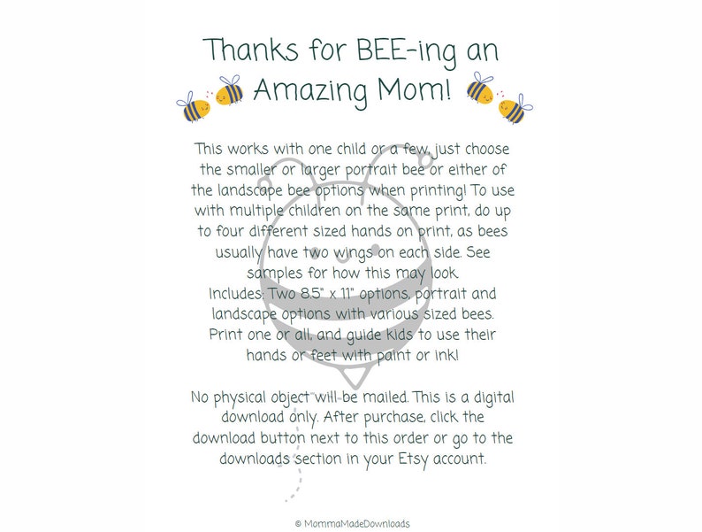 Mother's Day Bumble Bee Handprint Art / Kids Giftable Keepsake Craft ...