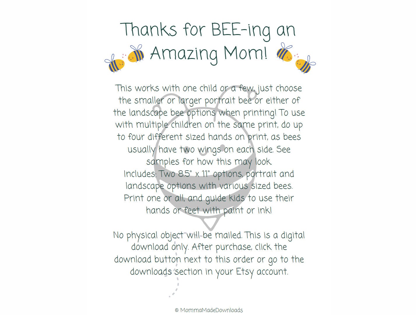 Mother's Day Bumble Bee Handprint Art / Kids Giftable Keepsake Craft ...