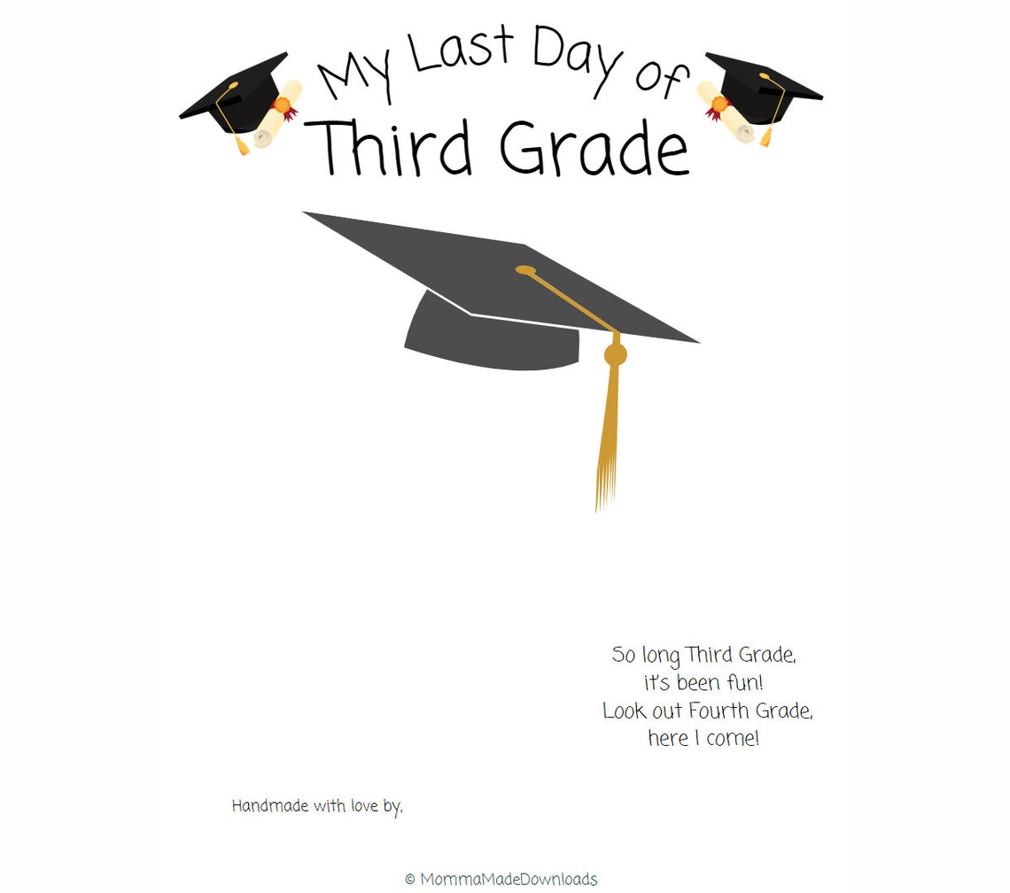 Third Grade End of School Year Certificate Handprint Art / Elementary ...