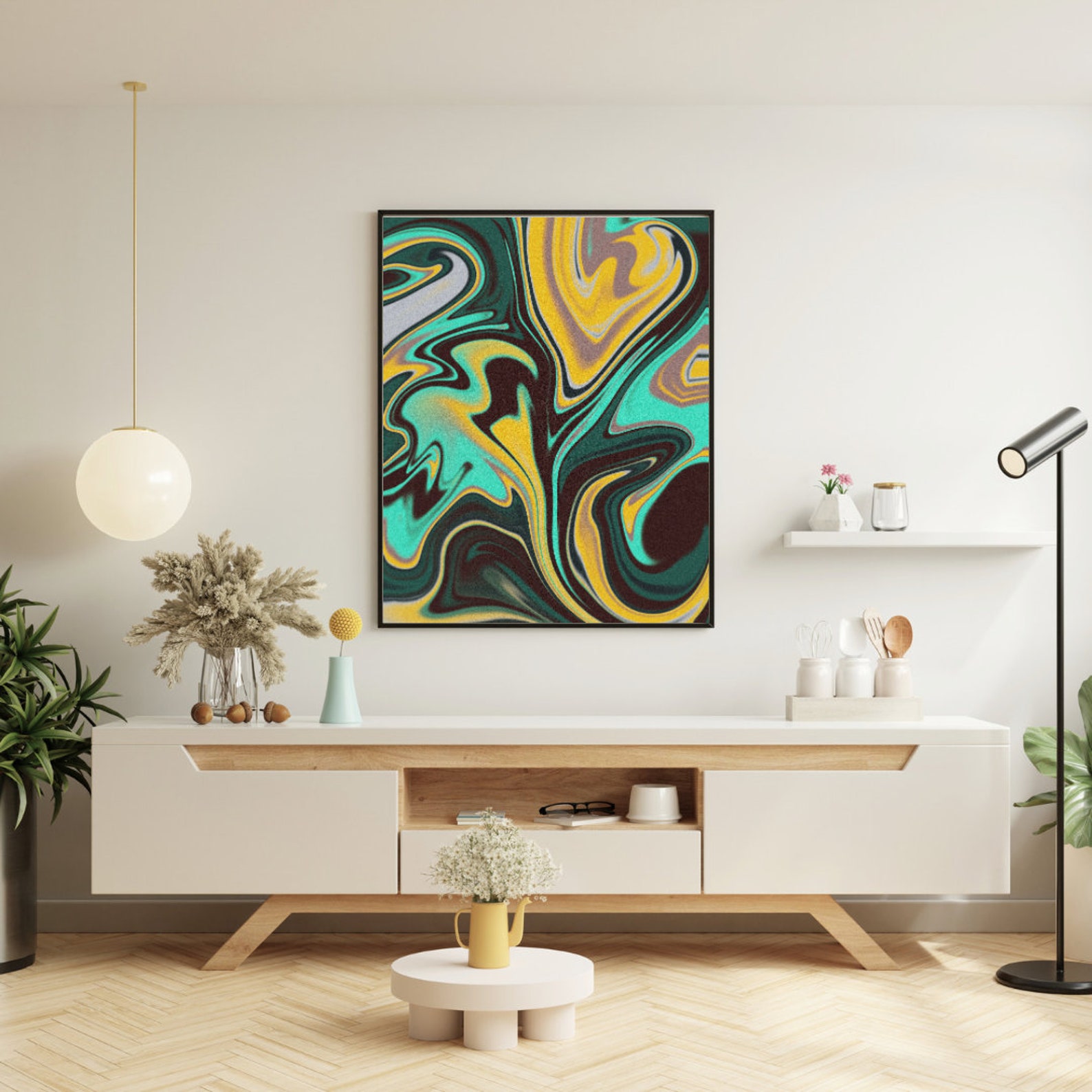 Liquit Abstract Poster Fluid Elegance in Green, Contemporary Art Print ...