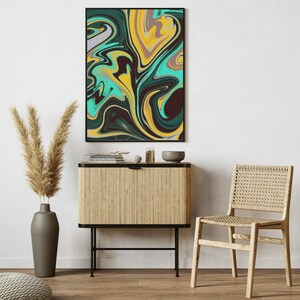 Liquit Abstract Poster Fluid Elegance in Green, Contemporary Art Print ...