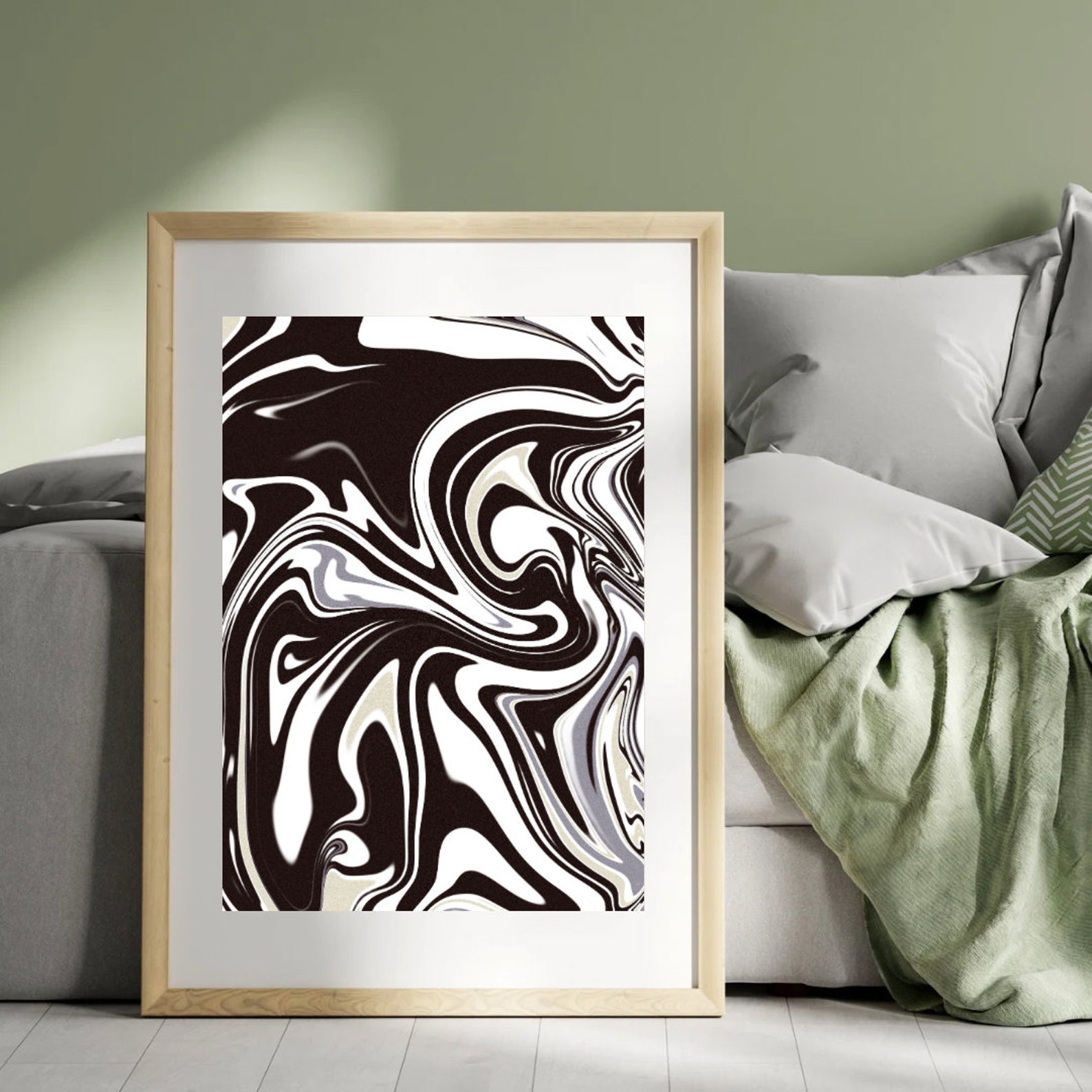 Liquit Abstract Poster Fluid Elegance in Black-white,contemporary Art ...