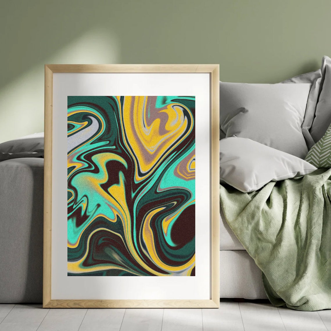 Liquit Abstract Poster Fluid Elegance in Green, Contemporary Art Print ...