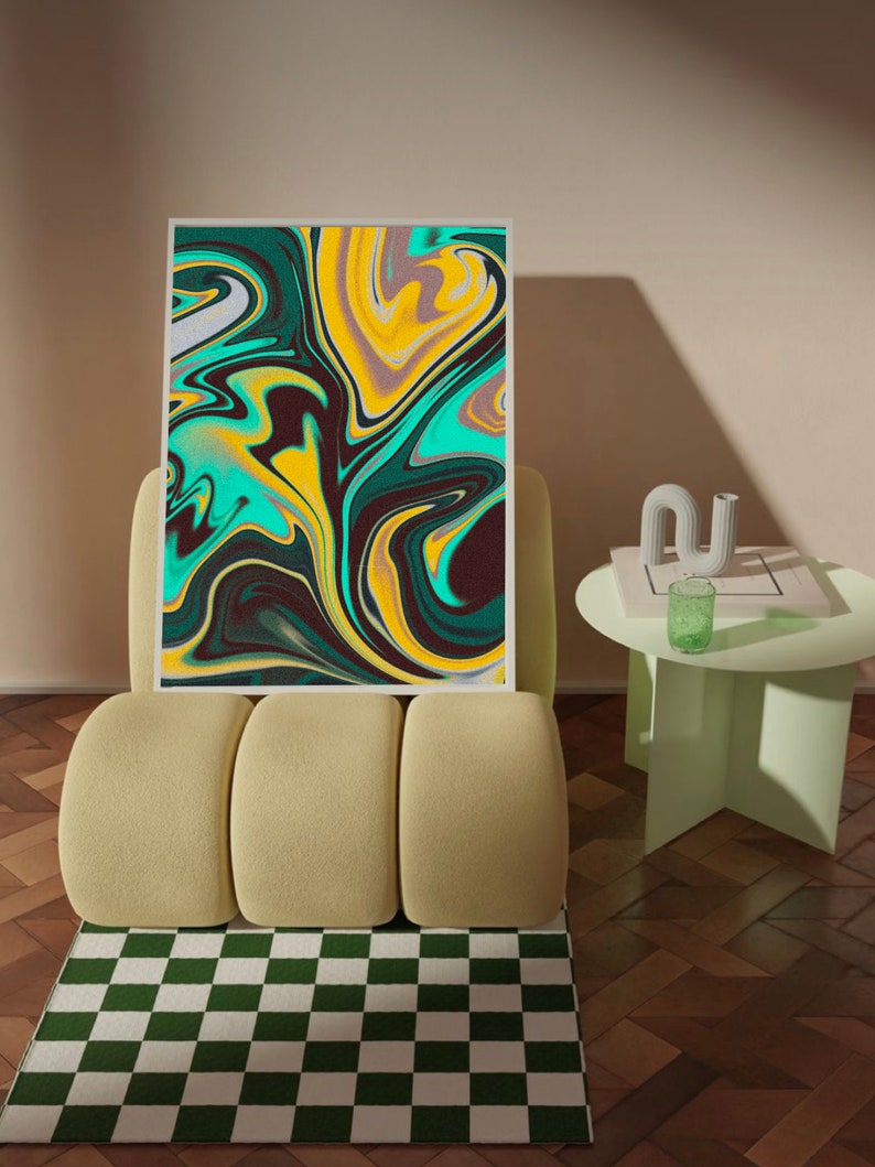 Liquit Abstract Poster Fluid Elegance in Green, Contemporary Art Print ...