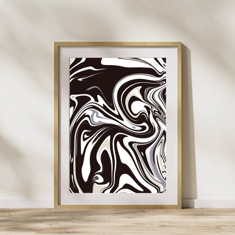 Liquit Abstract Poster Fluid Elegance in Black-white,contemporary Art ...