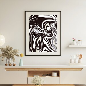 Liquit Abstract Poster Fluid Elegance in Black-white,contemporary Art ...