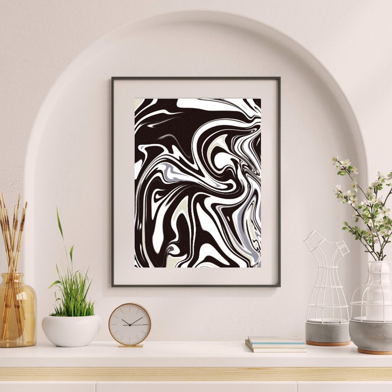 Liquit Abstract Poster Fluid Elegance in Black-white,contemporary Art ...