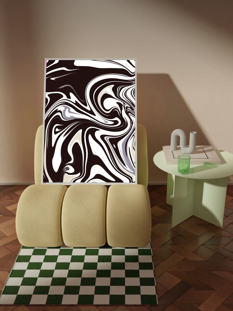 Liquit Abstract Poster Fluid Elegance in Black-white,contemporary Art ...