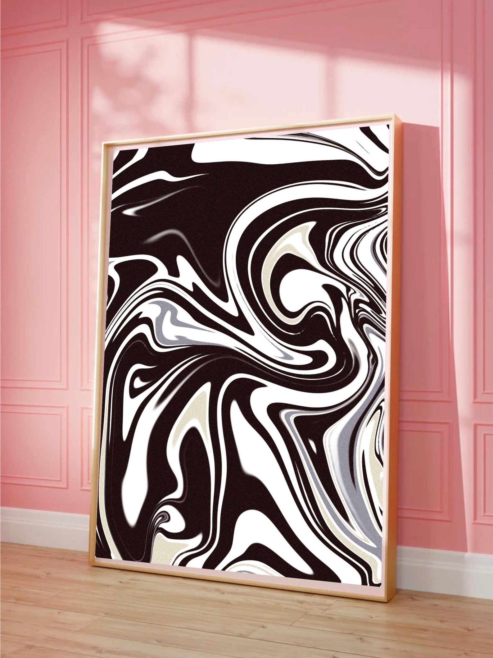 Liquit Abstract Poster Fluid Elegance in Black-white,contemporary Art ...