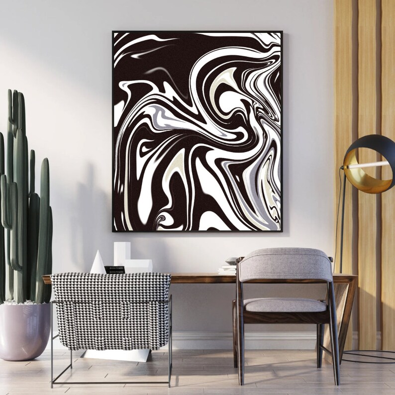 Liquit Abstract Poster Fluid Elegance in Black-white,contemporary Art ...