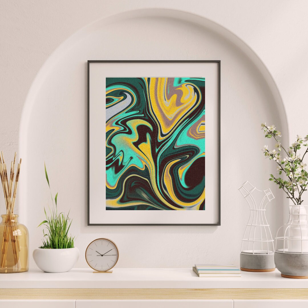 Liquit Abstract Poster Fluid Elegance in Green, Contemporary Art Print ...
