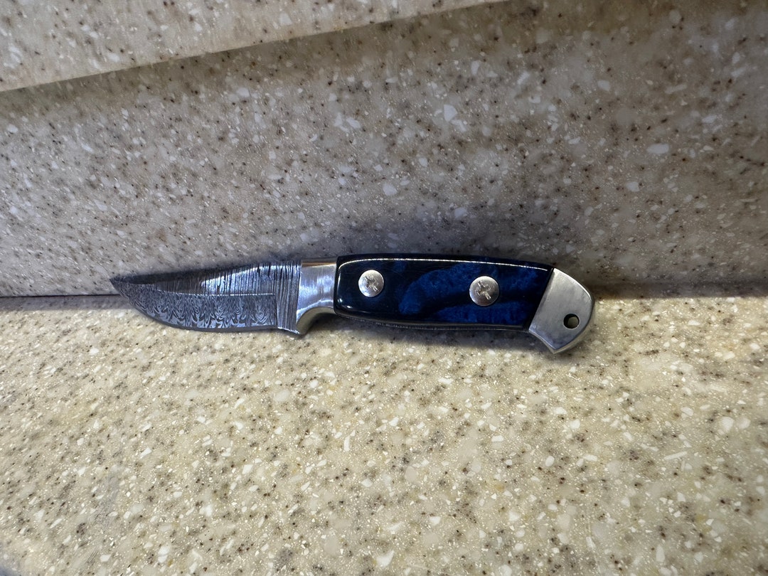 Custom Damascus Knife With Epoxy Handle. - Etsy