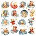 Watercolor Cute Teddy Bears Clipart Bundle. 16 PNG Images With ...