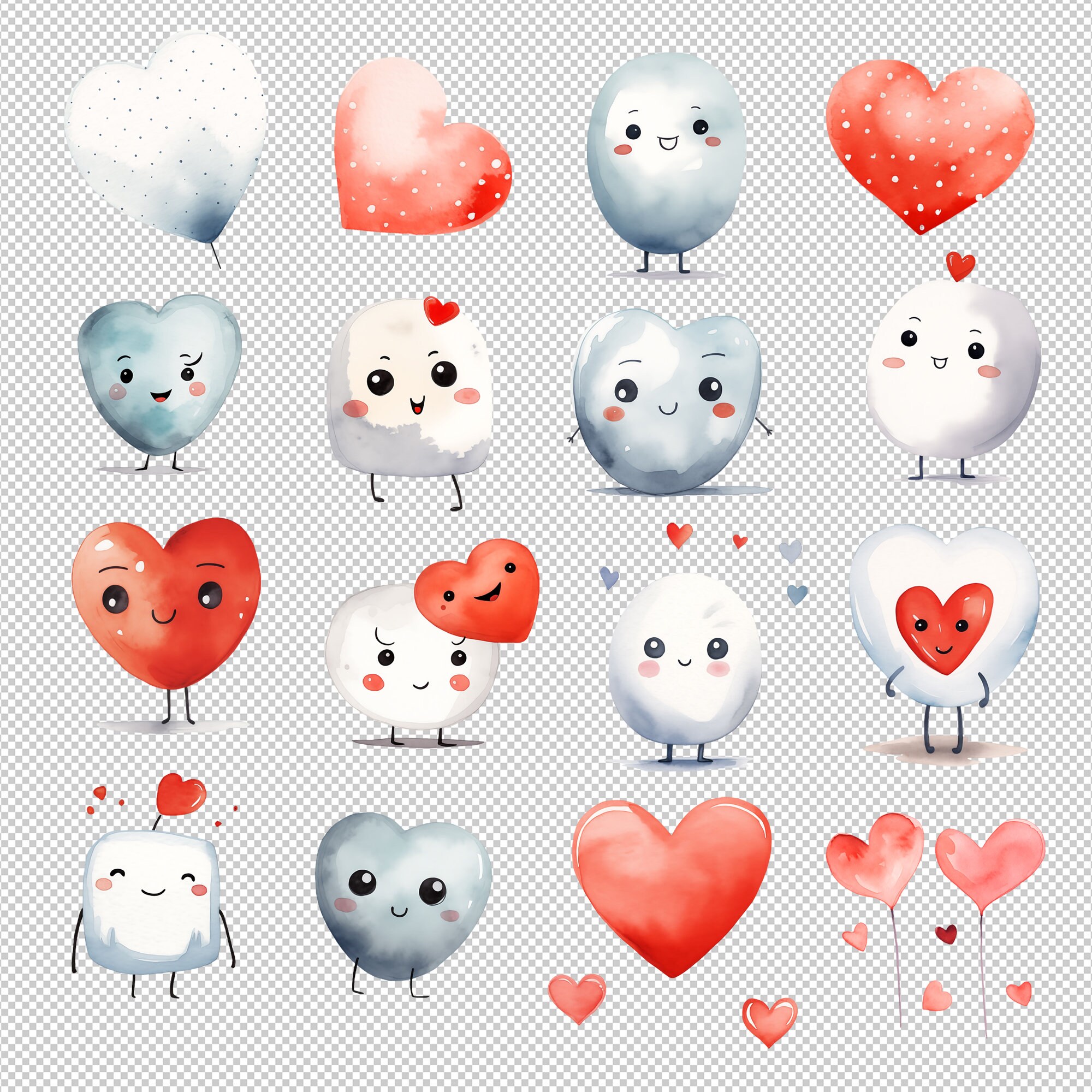 Cute Valentine Clipart Bundle. 16 PNG Images With Transparent ...