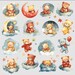Watercolor Cute Teddy Bears Clipart Bundle. 16 PNG Images With ...
