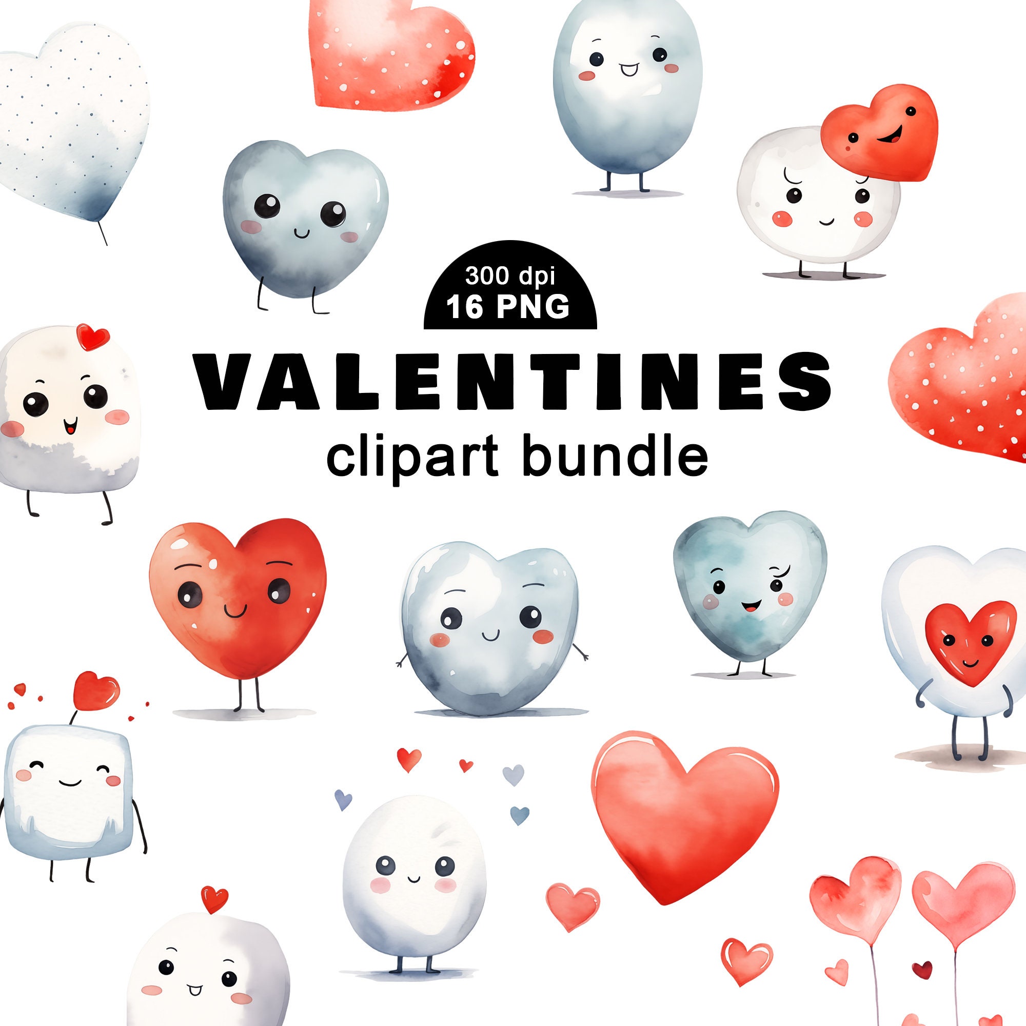 Cute Valentine Clipart Bundle. 16 PNG Images With Transparent ...