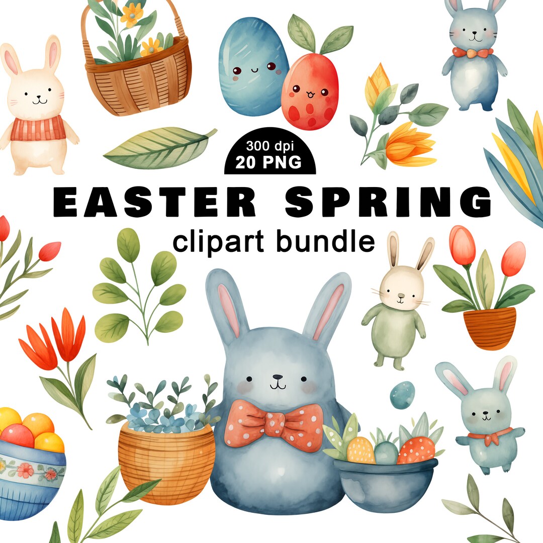 Set of 20 Easter & Spring Clipart, Pattern, Stickers. Transparent ...