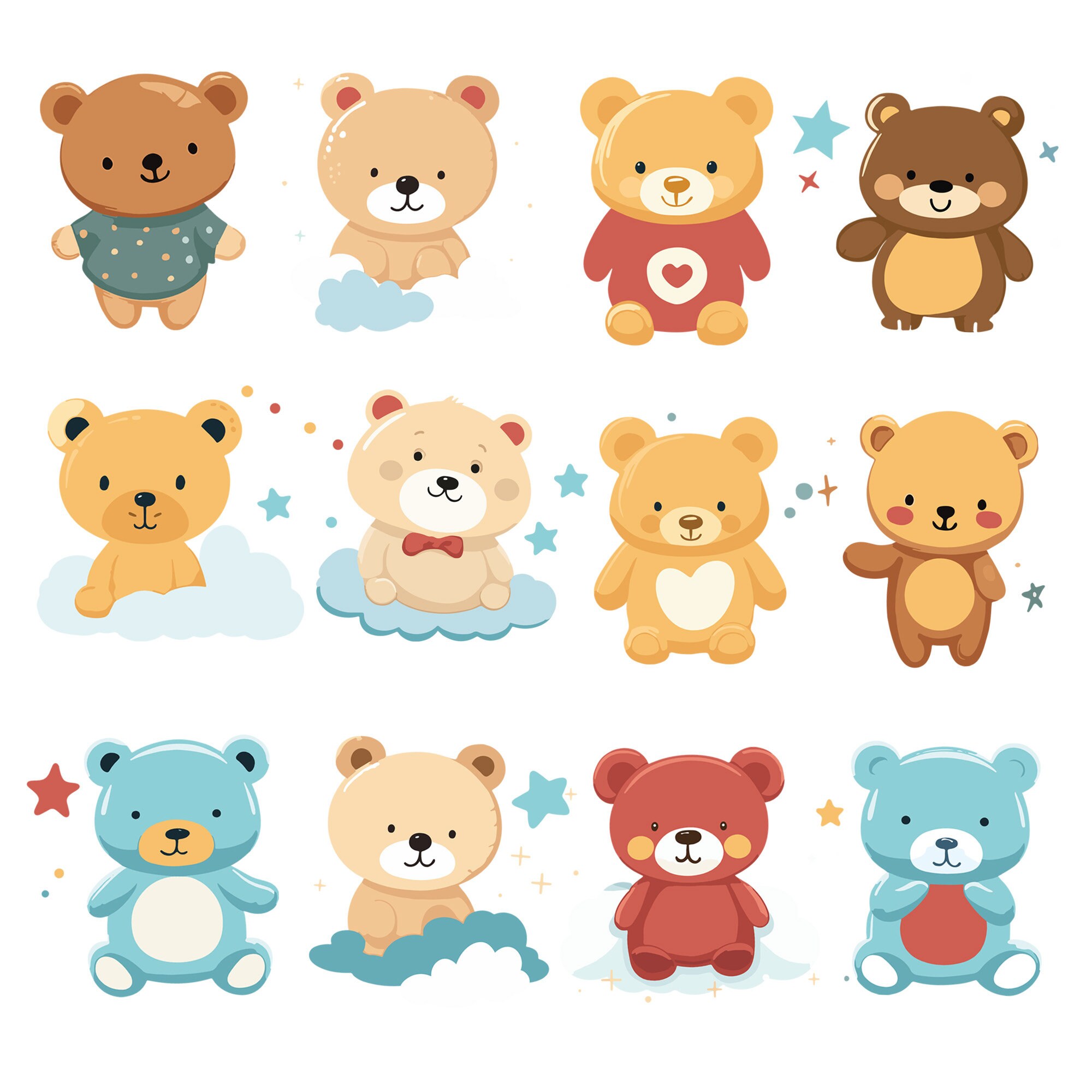 Cute Teddy Bears Illustrations Clipart Bundle. 7000 Pixels, HQ 12 PNG ...