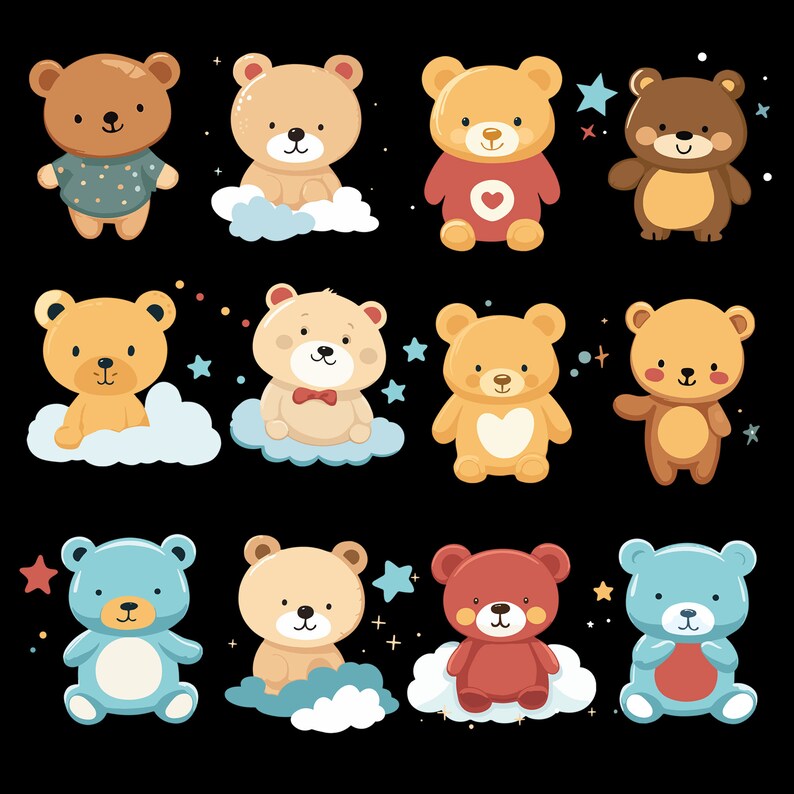 Cute Teddy Bears Illustrations Clipart Bundle. 7000 Pixels, HQ 12 PNG ...