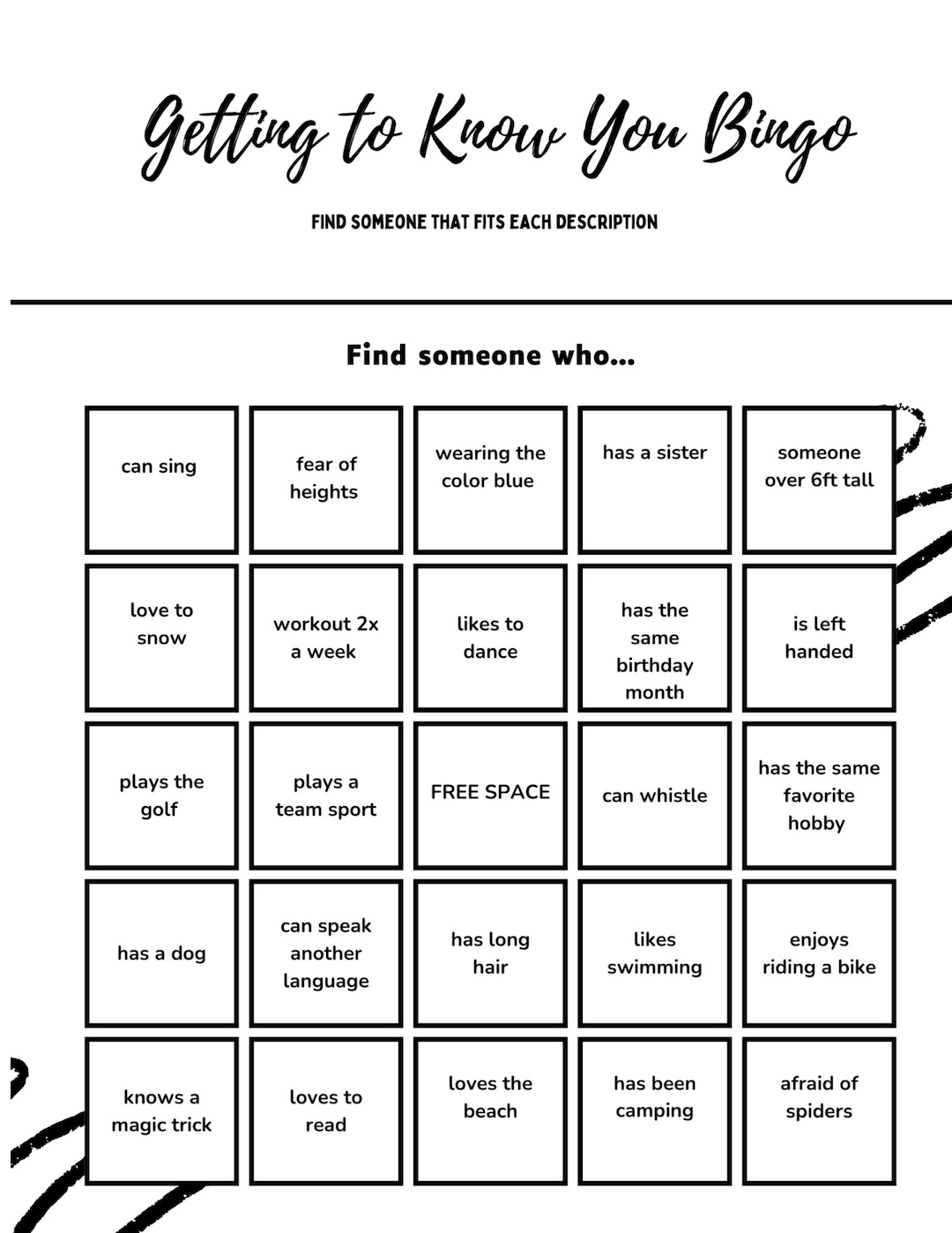 Printable Getting to Know Bingo Get to Know Icebreaker Instant Group ...