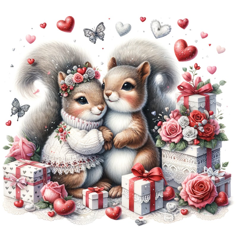 21 JPG Watercolor Animal Valentines Clipart, Cute Squirrel Clipart ...