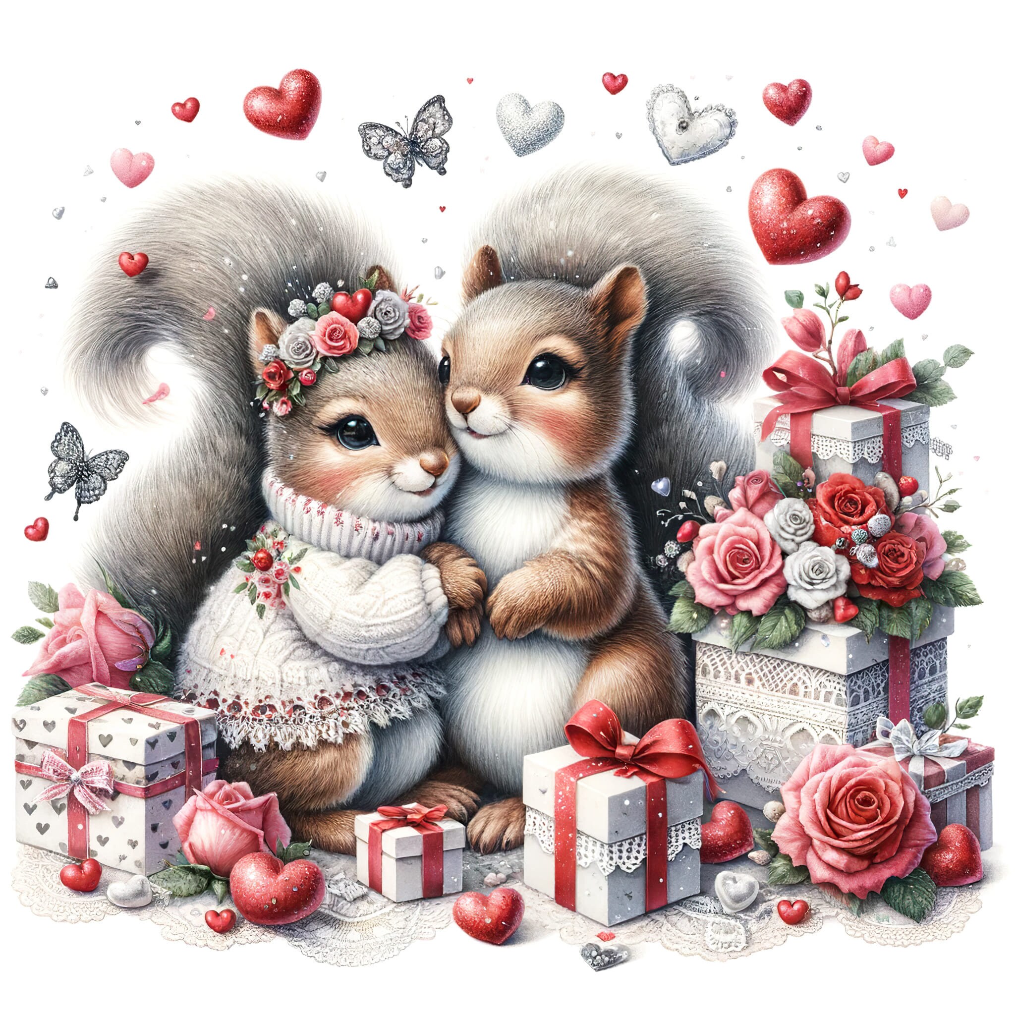21 JPG Watercolor Animal Valentines Clipart, Cute Squirrel Clipart ...